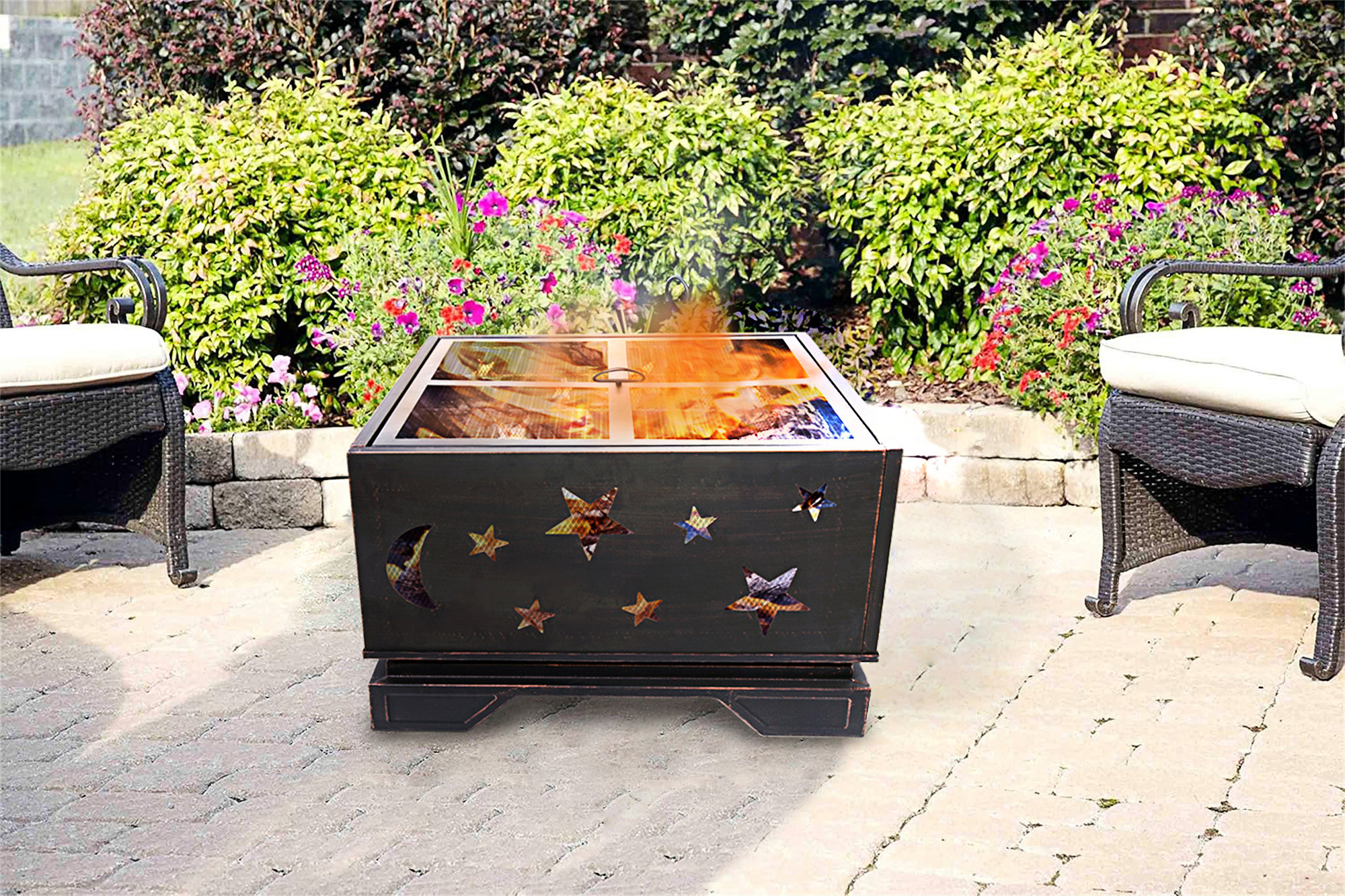 ALPHANEO 26 Inch Square Fire Pit With BBQ Grill | Wayfair