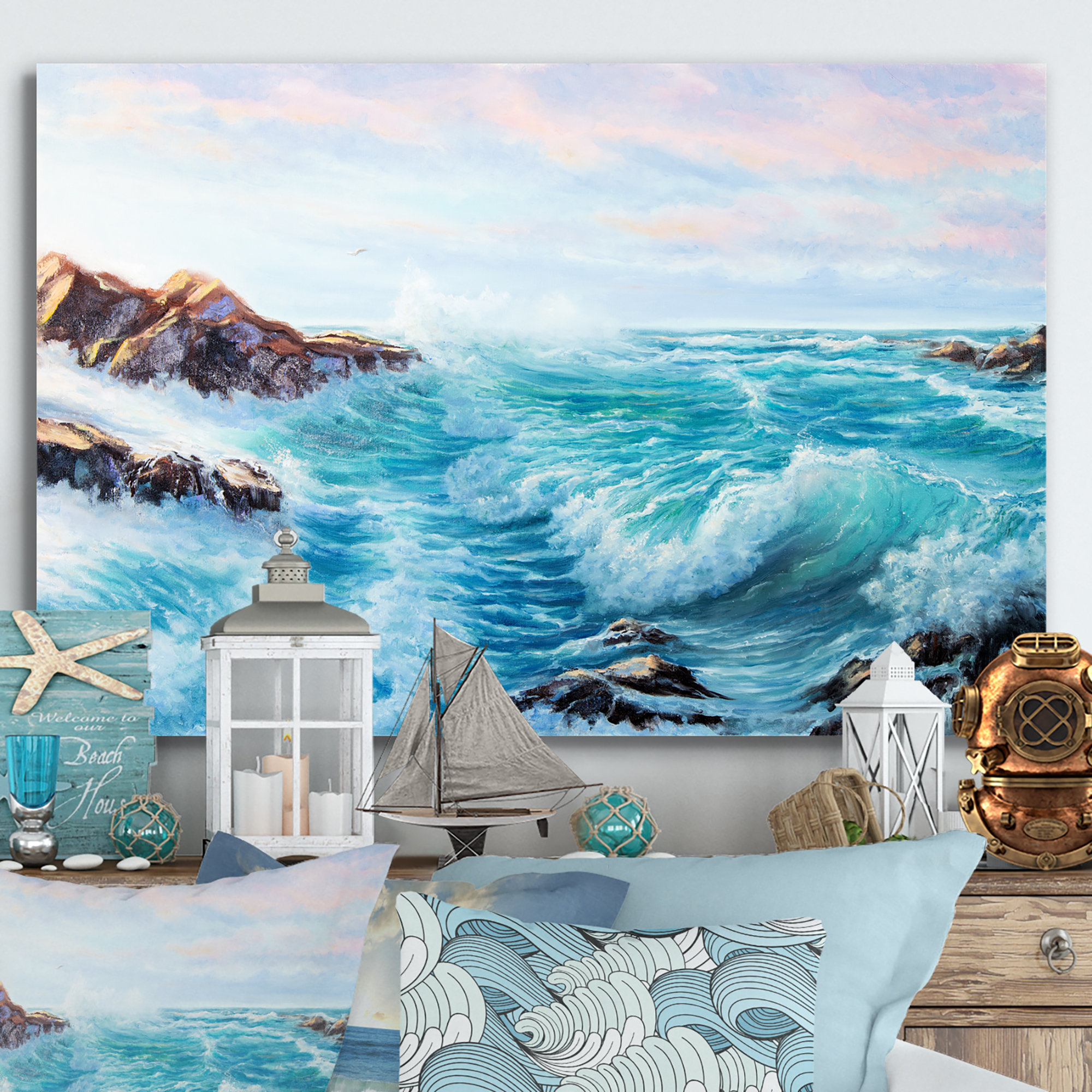 Highland Dunes Wild Blue Ocean Waves V - Print on Canvas - Wayfair Canada
