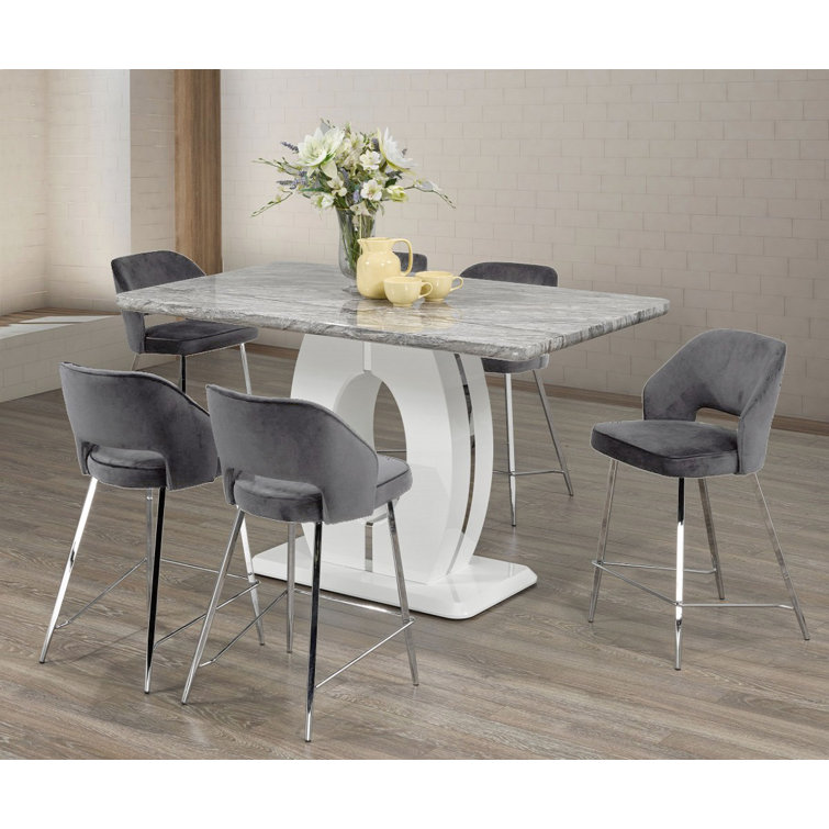 Brassex 7 - Piece Marble Top Pedestal Dining Set - Wayfair Canada