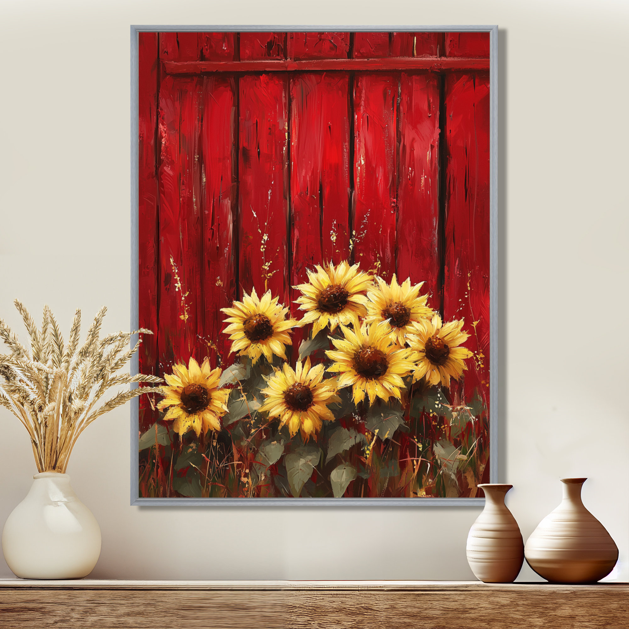 August Grove® Draylan Sunflowers And The Red Barn I - Sunflowers Wall ...