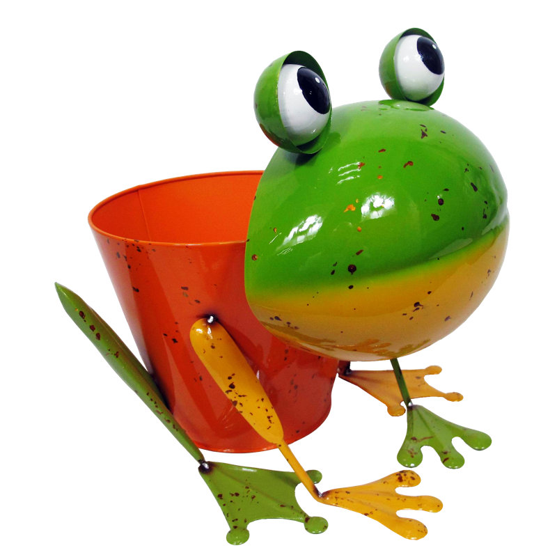 Ebern Designs Cyrene Metal Frog Bucket Shaped Garden Flower Pot Planter ...