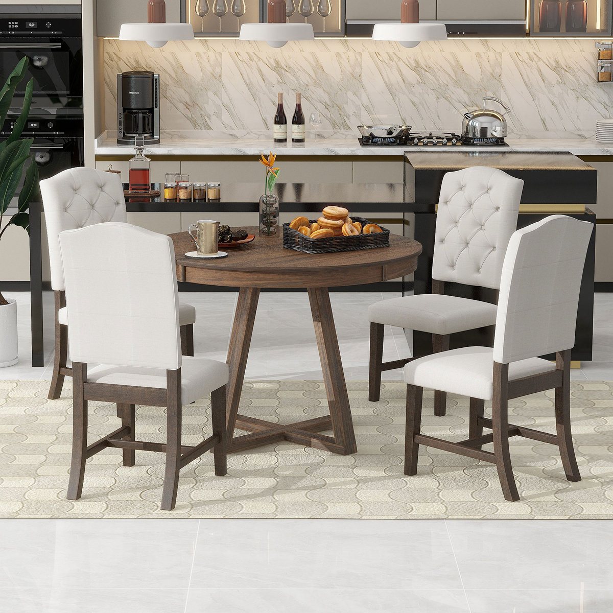 Gracie Oaks 5-Piece Retro Functional Dining Set, Round Table With Leaf ...