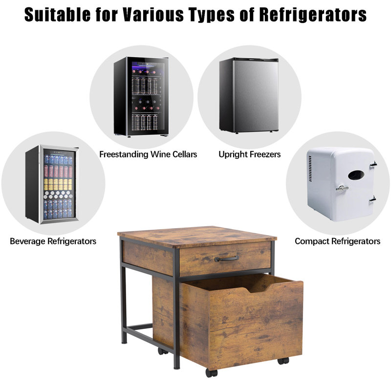 17 Stories Mini Fridge Stand with Storage, Heavy Duty Mini Fridge Table ...