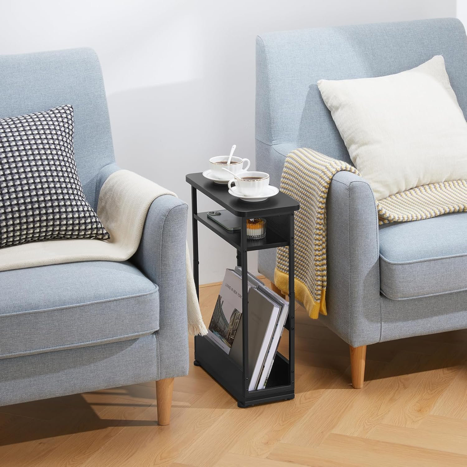 17 Stories Narrow Side Table,3-Tier End Table With Storage Shelf,Modern Sofa Table Thin Side ...