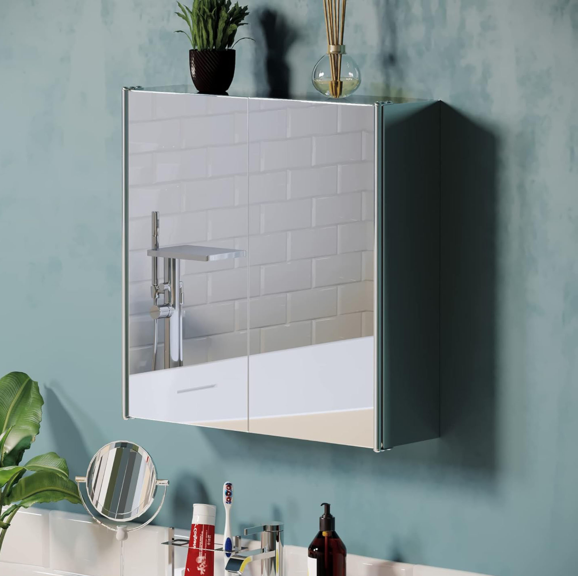 Latitude Run Bathroom Cabinet ,Double Mirror Wall Mounted Stainless ...