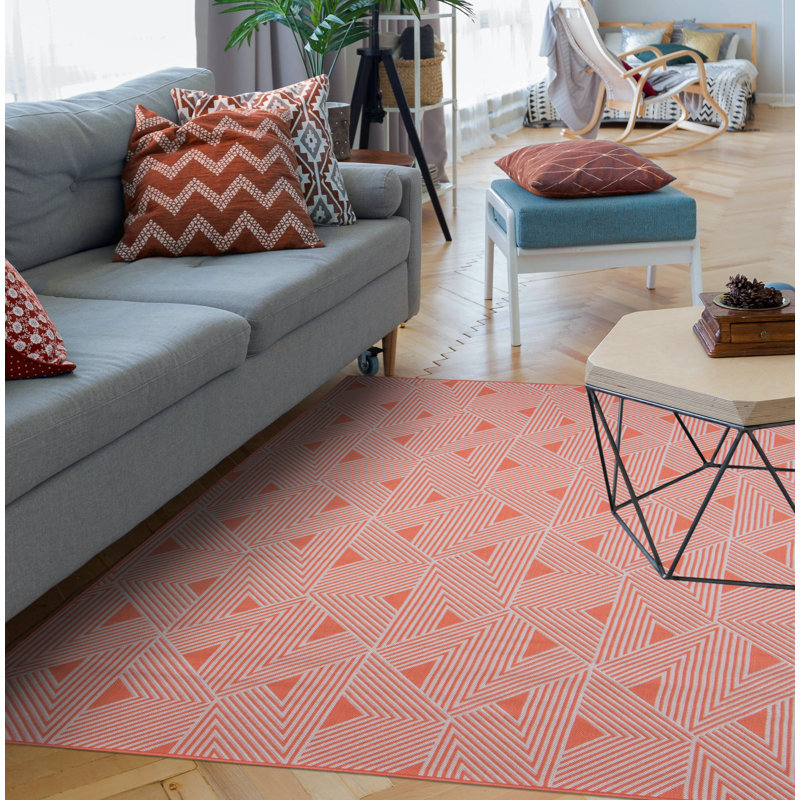 Wade Logan® Geometric Orange/Ivory Indoor / Outdoor Area Rug & Reviews ...