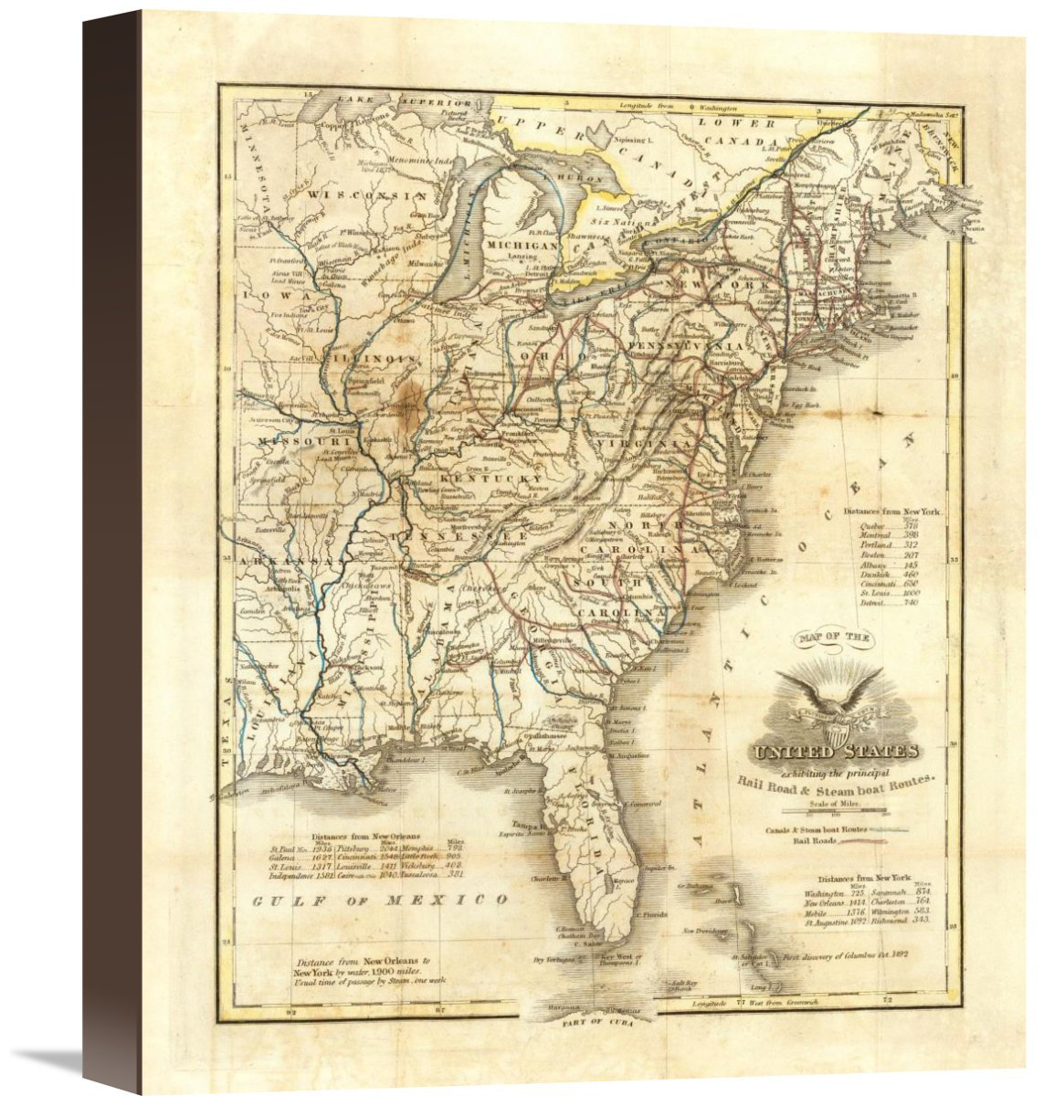 Global Gallery Map of The United States, 1845 by John Warner Barber ...