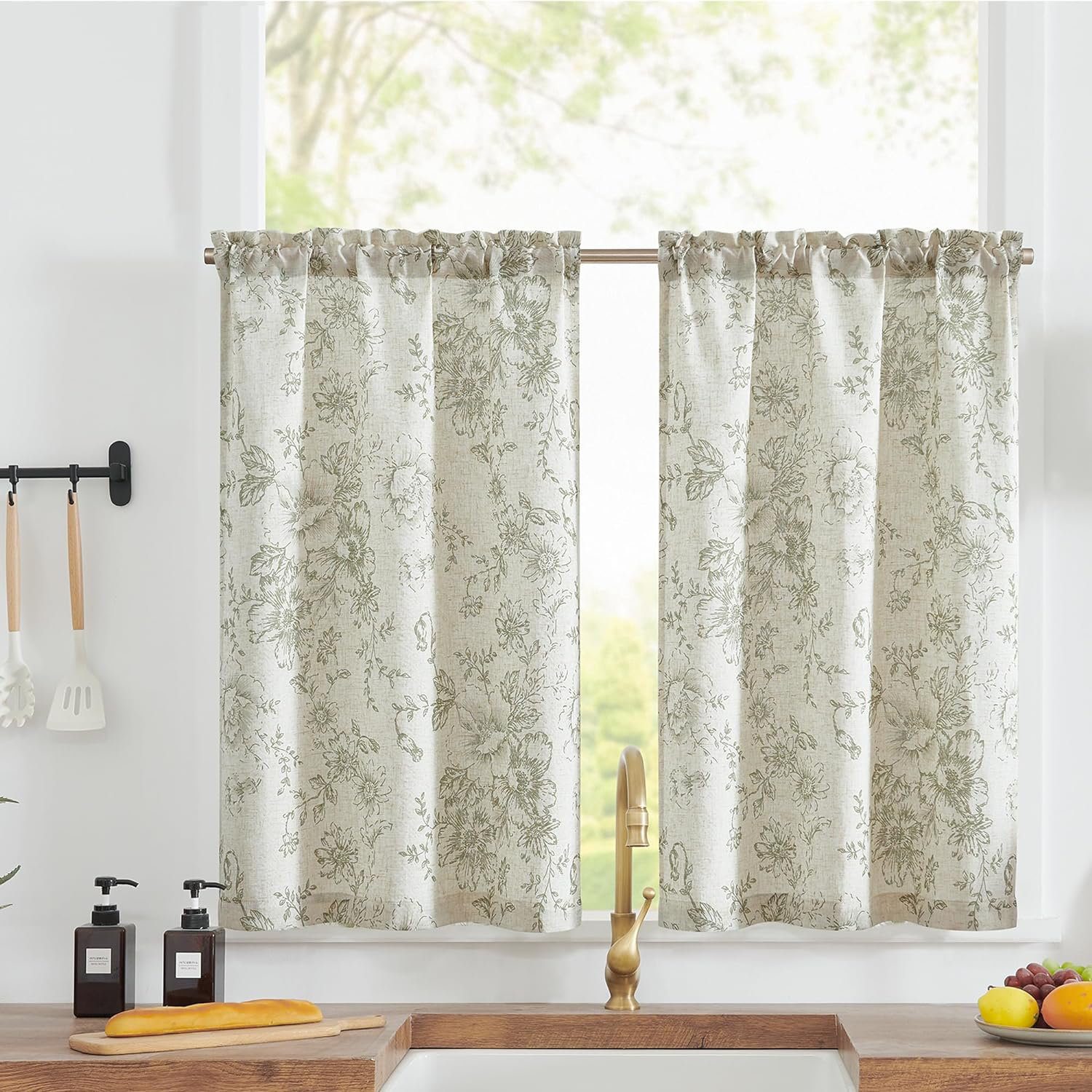 East Urban Home Linen Floral Farmhouse Cafe Curtains Rustic Small ...