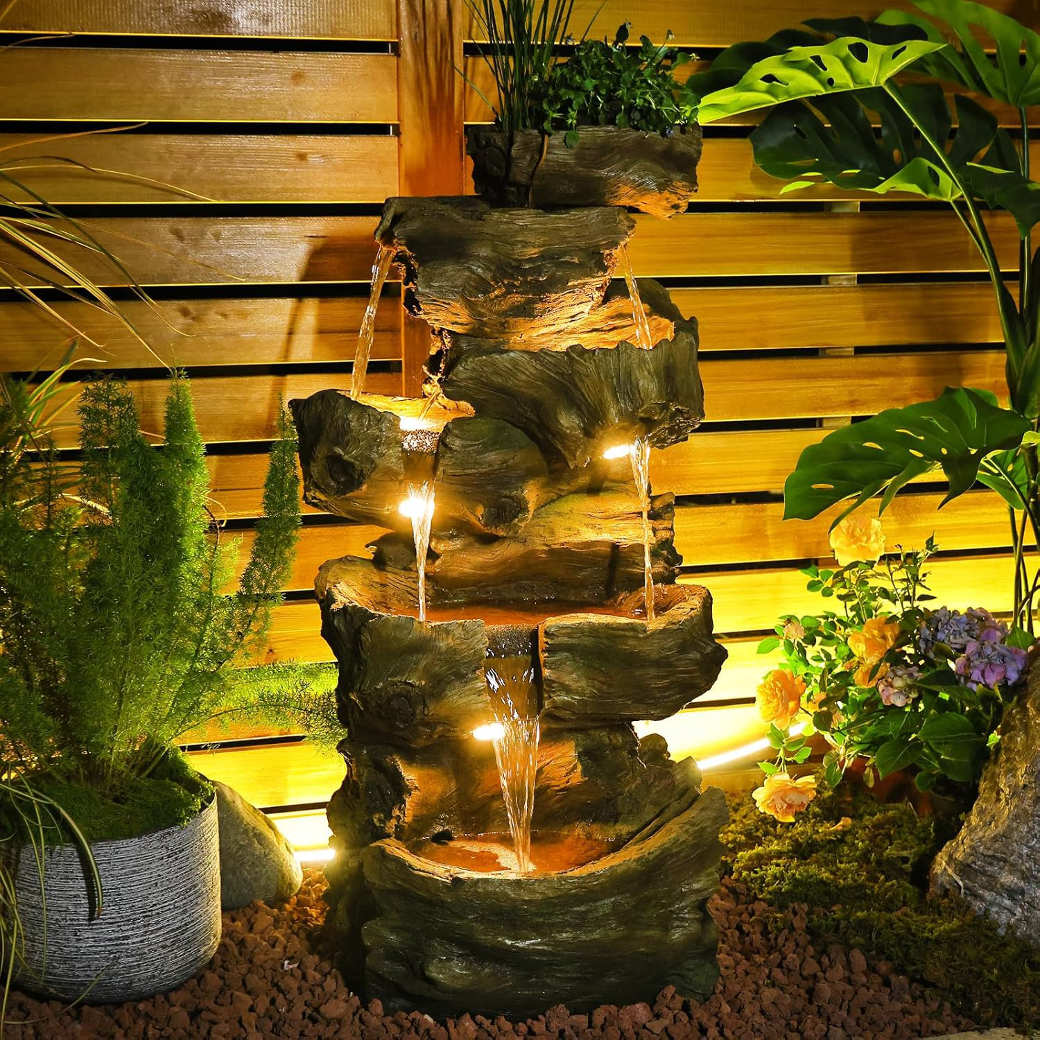 Millwood Pines Water Fountain 5 Tiers Large Cascading Rock Natural ...