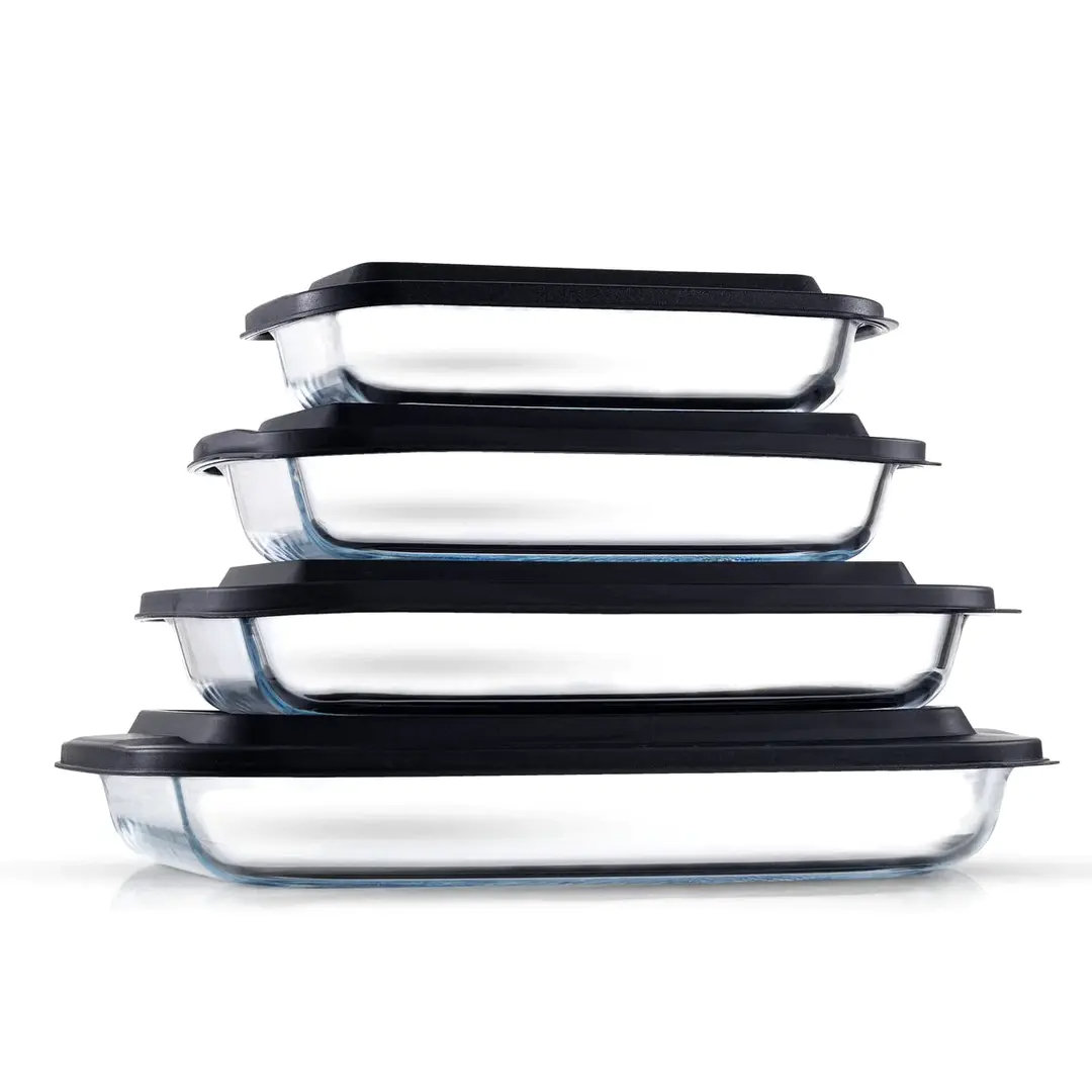 FETLOD 8 Piece Glass Baking Dish With Lid Set (Black) Large Glass ...