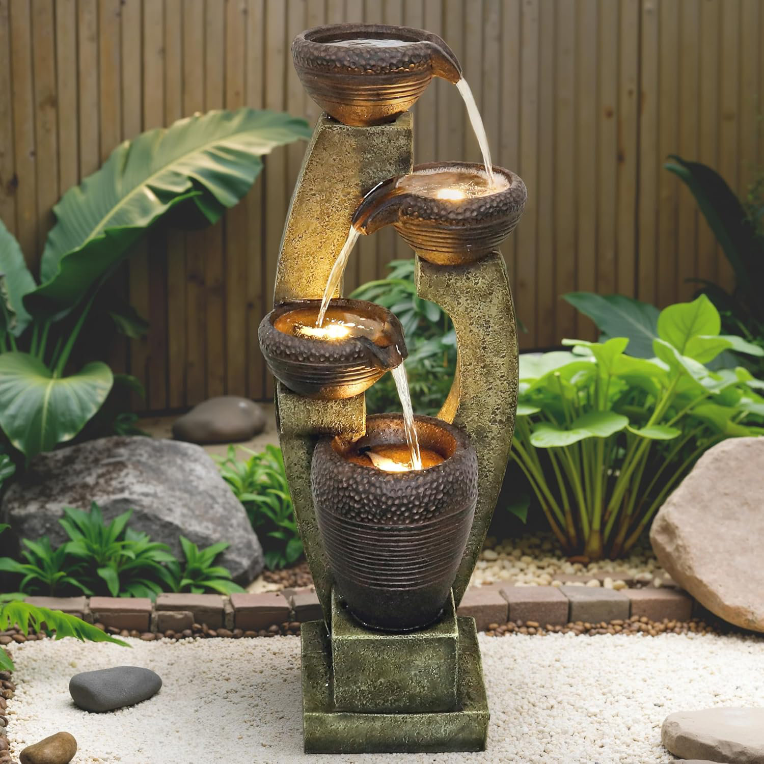 Red Barrel Studio® 40” H Modern Outdoor Fountain - 4 Crocks Outdoor ...