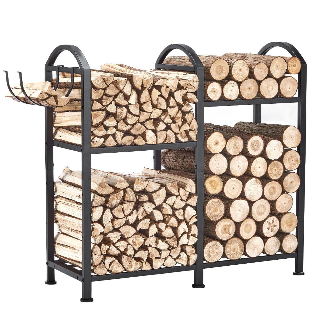 Latitude Run® Aryal Firewood Rack Indoor With Wood Hooks, 31Inch ...