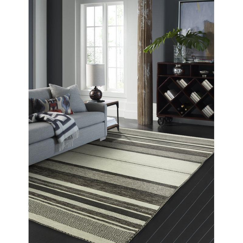 Union Rustic Phillipston Striped Handmade Cotton Gray/Brown Area Rug ...