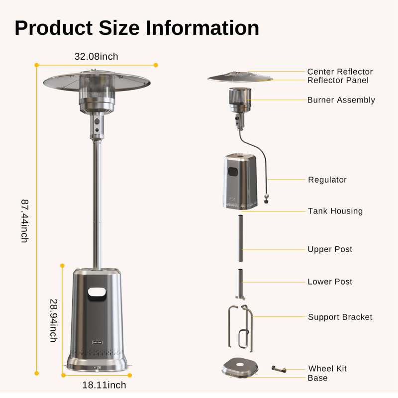 EAST OAK Anti-rust 50,000 BTU Patio Heater for Outdoor Use With Double ...