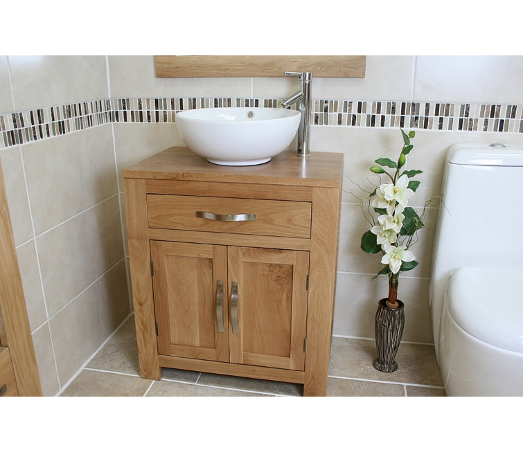 August Grove Desirae Solid Oak 700mm Free-standing Vanity Unit ...