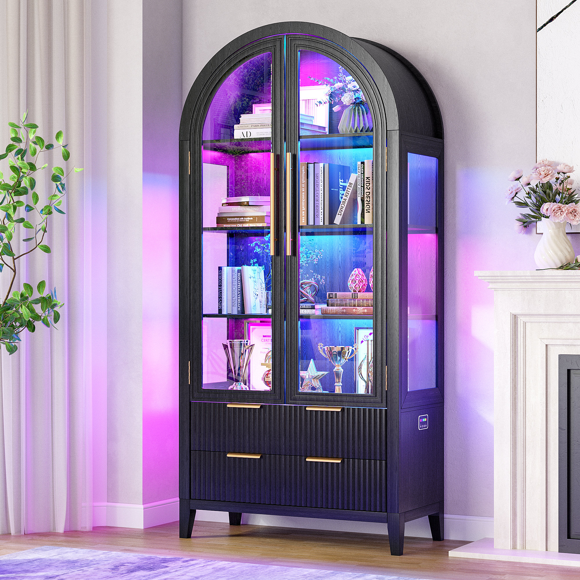 Wrought Studio™ 70.9" Tall Freestanding Arch Display Cabinet With Color ...