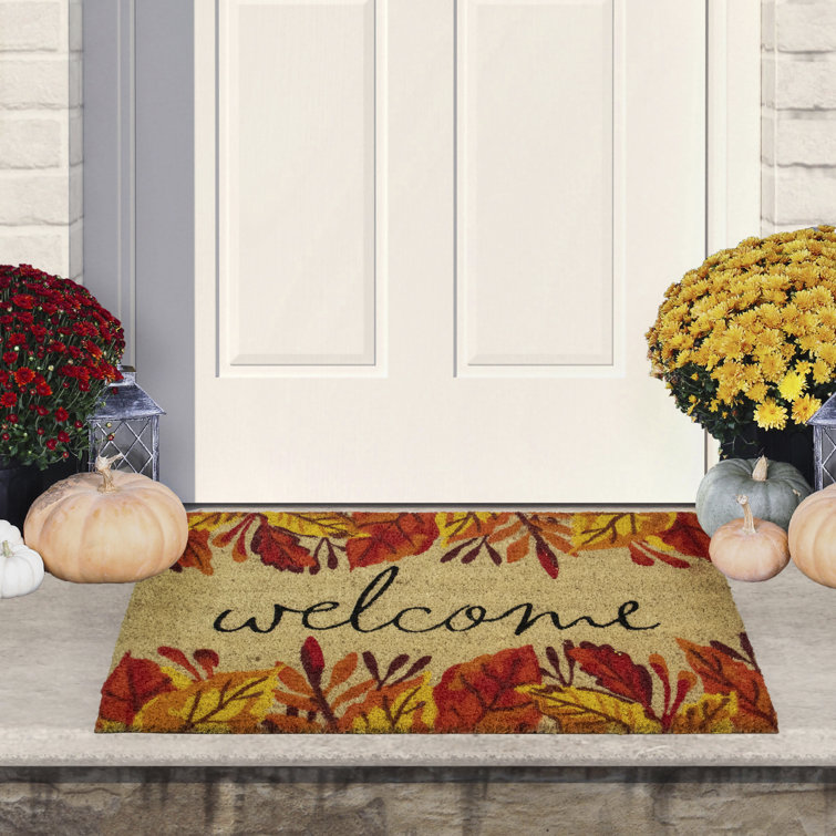 Northlight Leafy Fall Harvest Rectangular "Welcome" Doormat 18" x 30 ...
