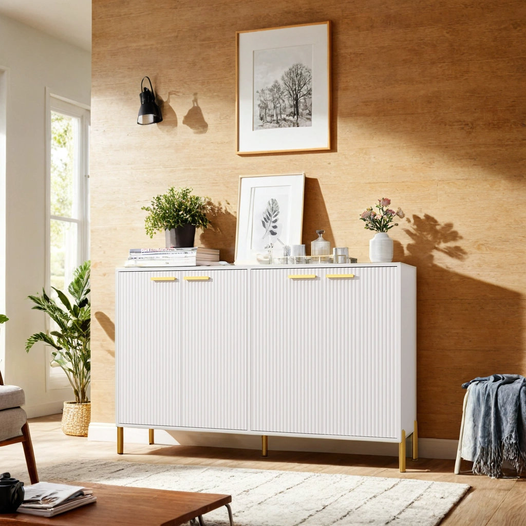 Mercer41 Luxury Fluted Sideboard Cabinet, Accent Large Coffee Bar ...