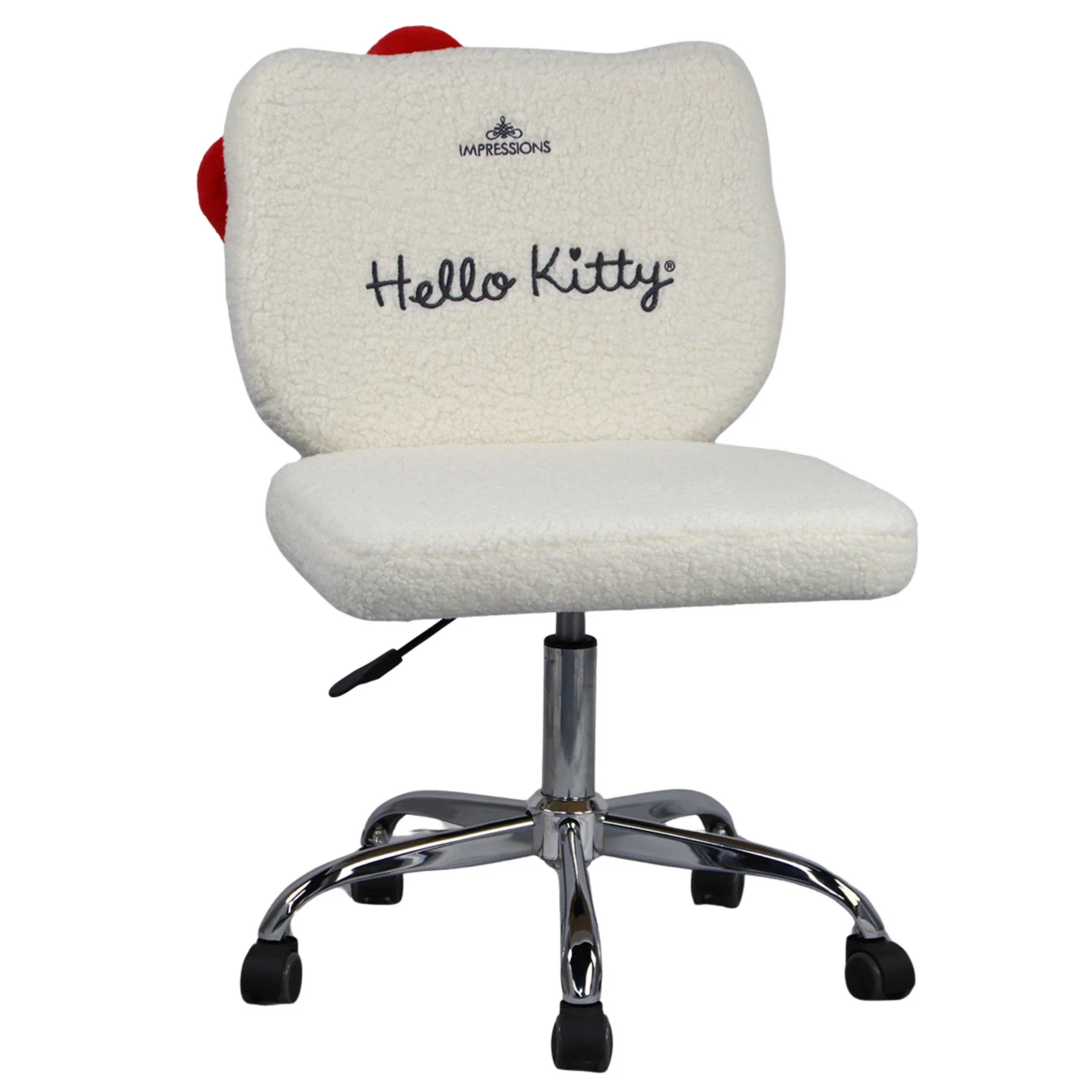 House of Hampton® Hello Kitty Sherpa Swivel Vanity Chair, Armless ...