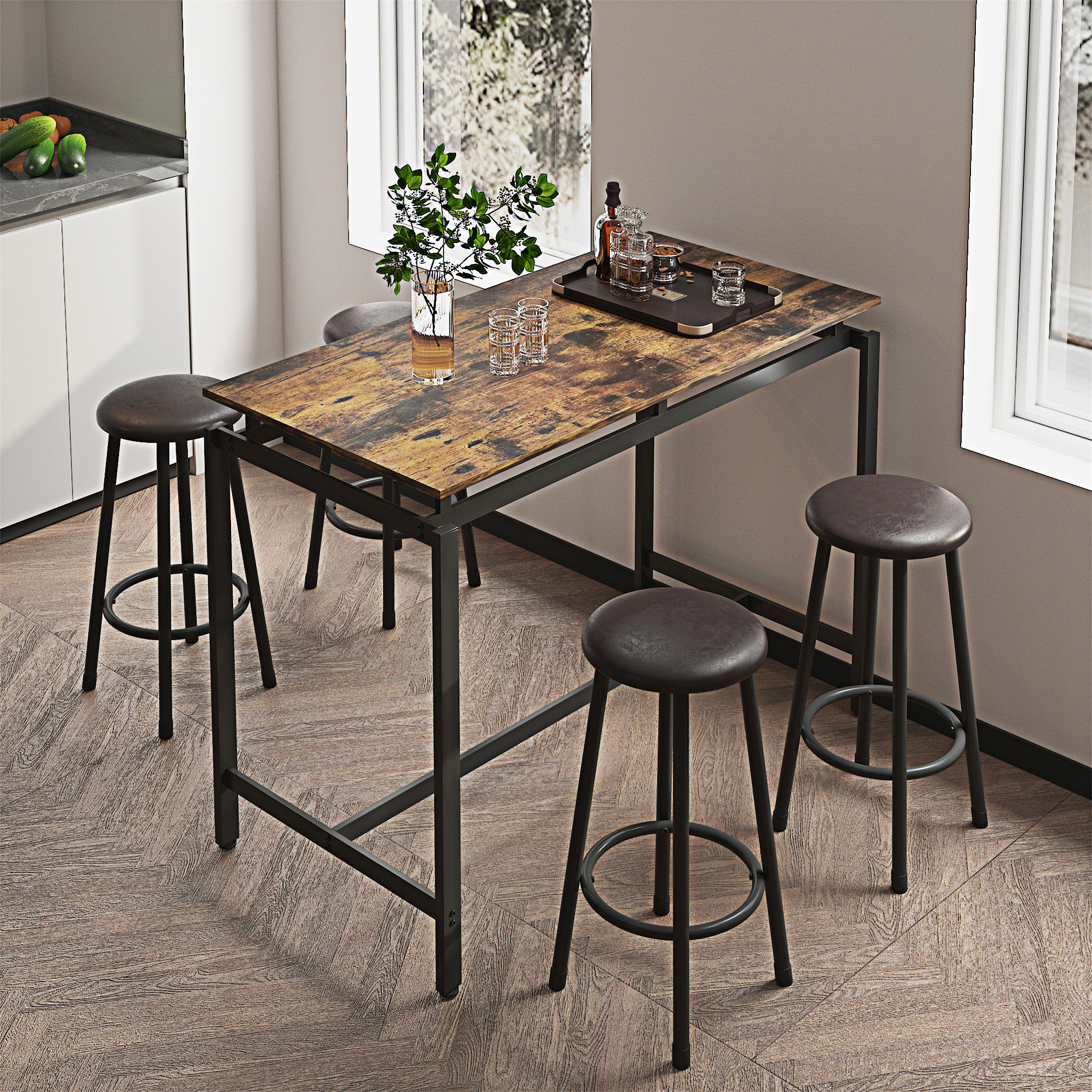 17 Stories 5-Piece Kitchen Counter Height Table Set, Bar Table With 4 ...