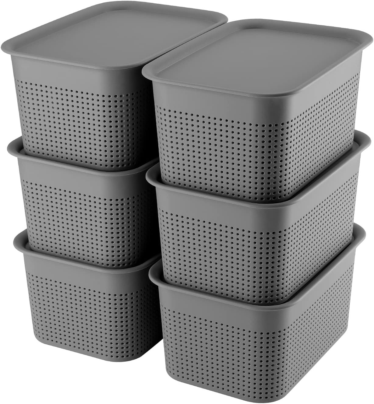 Corrigan Studio® Plastic Storage Baskets With Lids Set of 6 Lidded ...
