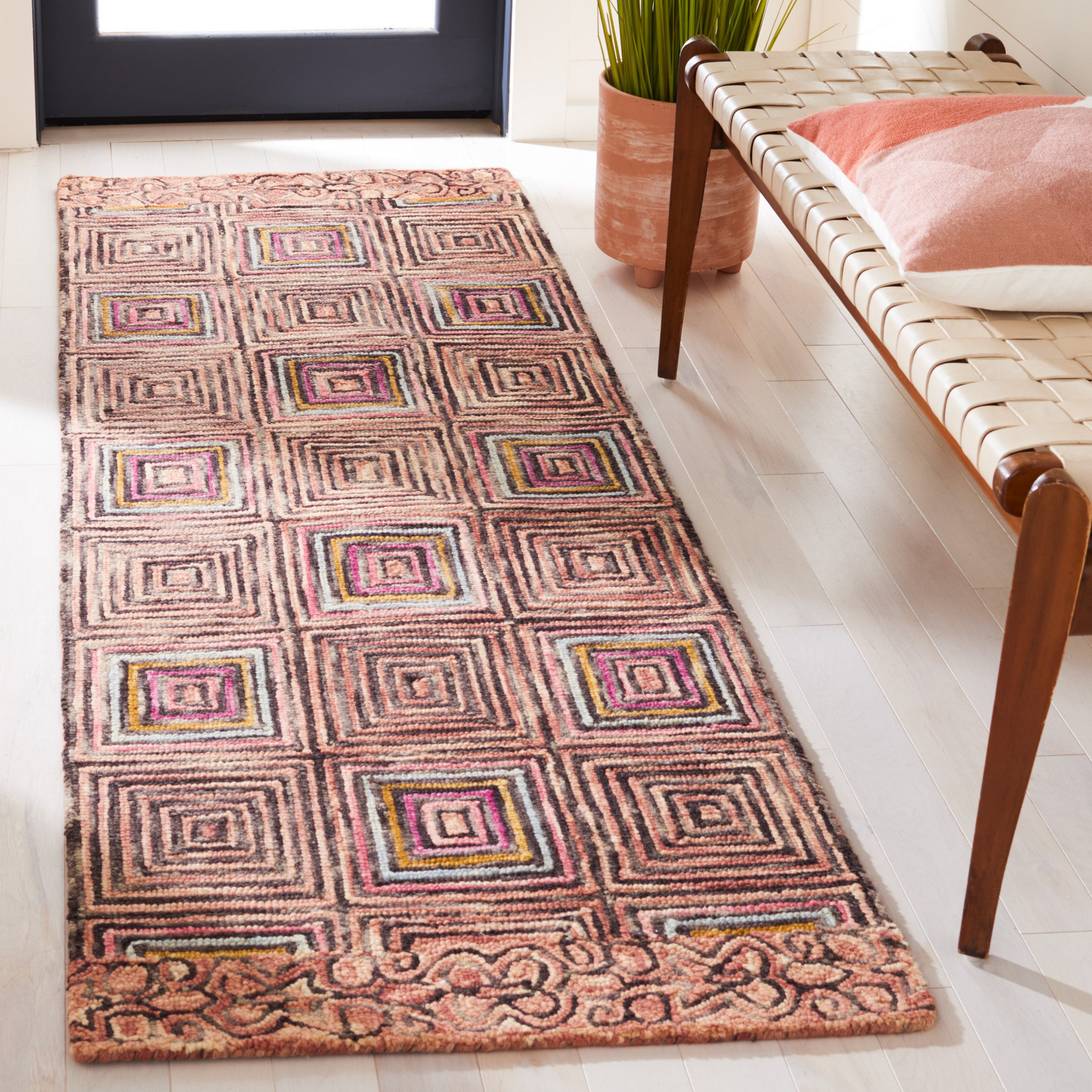 Union Rustic Deyoung Geometric Handmade Tufted Wool Pink Area Rug | Wayfair