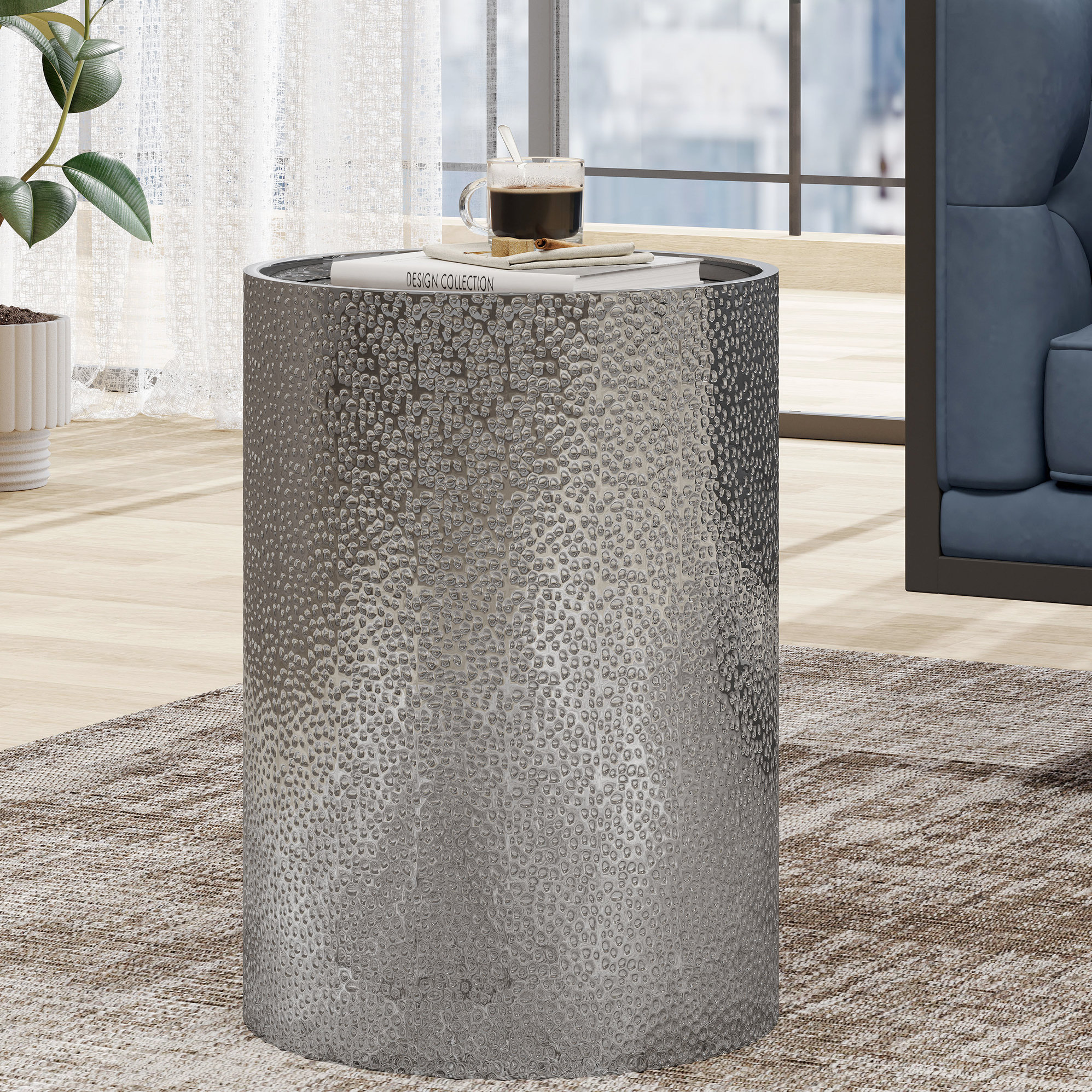 Ebern Designs Sophisticated Hammered Metal Side Table, Iron Frame ...
