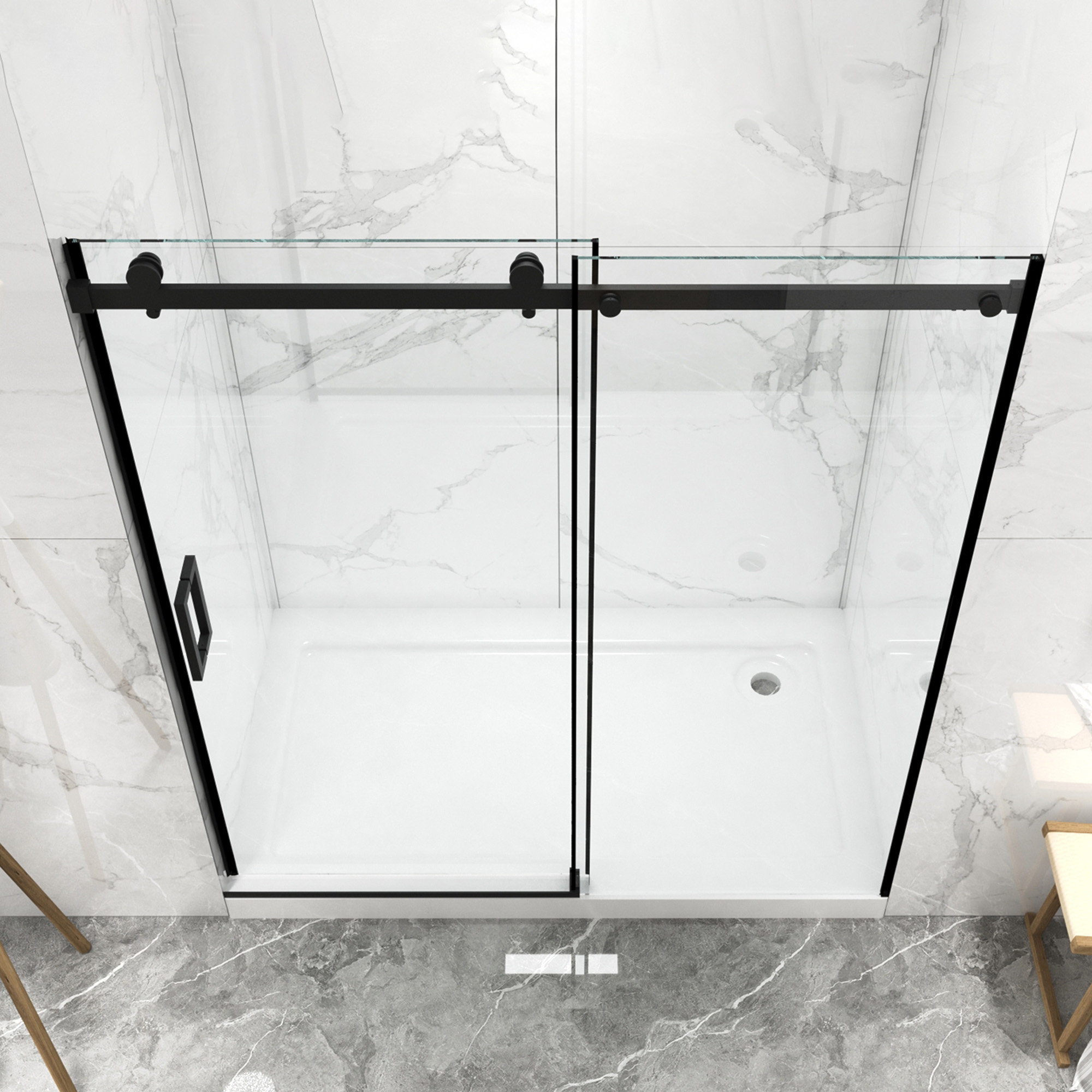HLILish 56"-60"W X 70"H Frameless Shower Door, Sliding Shower Door ...