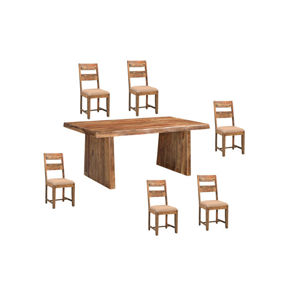 TaranDesigns Upholstered Live Edge Solid Wood Dining Set & Reviews ...