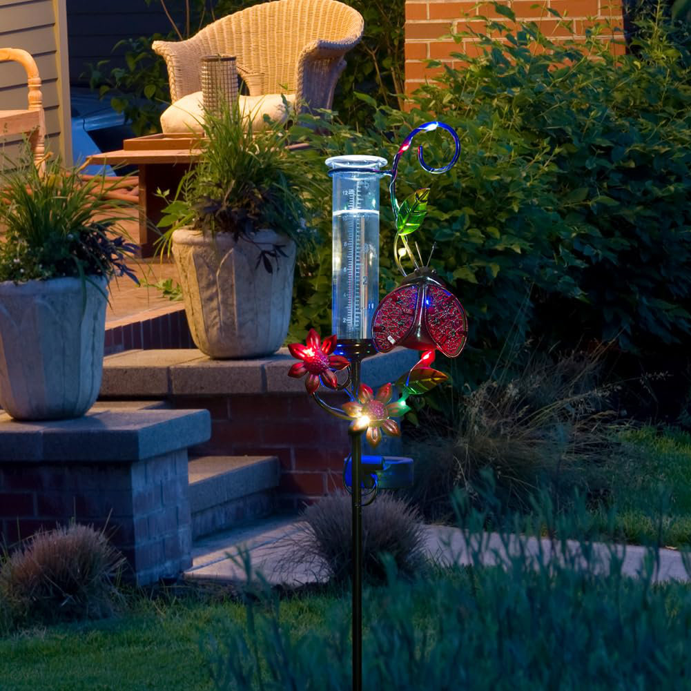 Zeki Shoggy Rain Gauge Outdoor, Metal Ladybird Rain Gauge, Solar Led ...