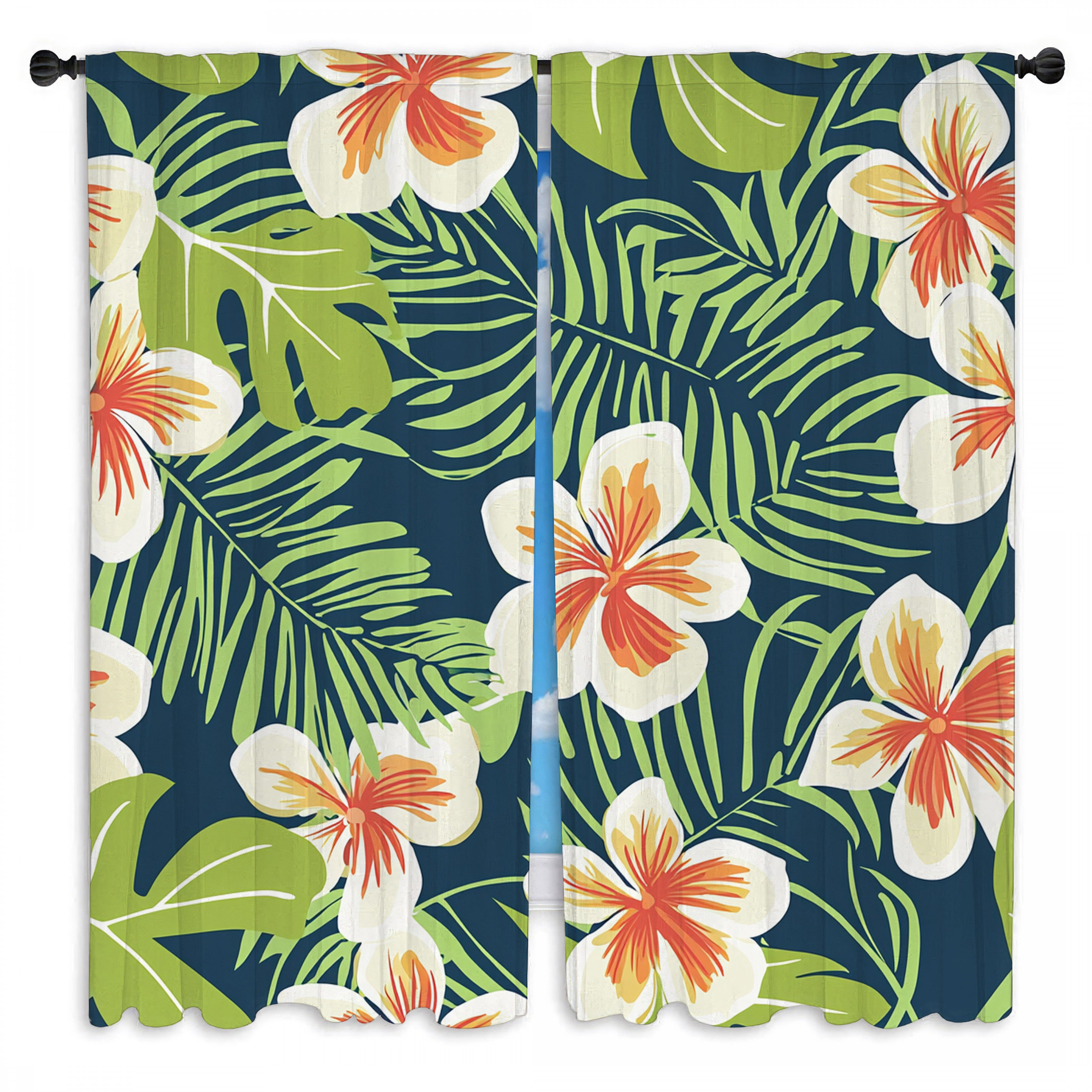 Bayou Breeze Tropical Leaves Window Curtains Floral Tropical Drapes - 2 ...