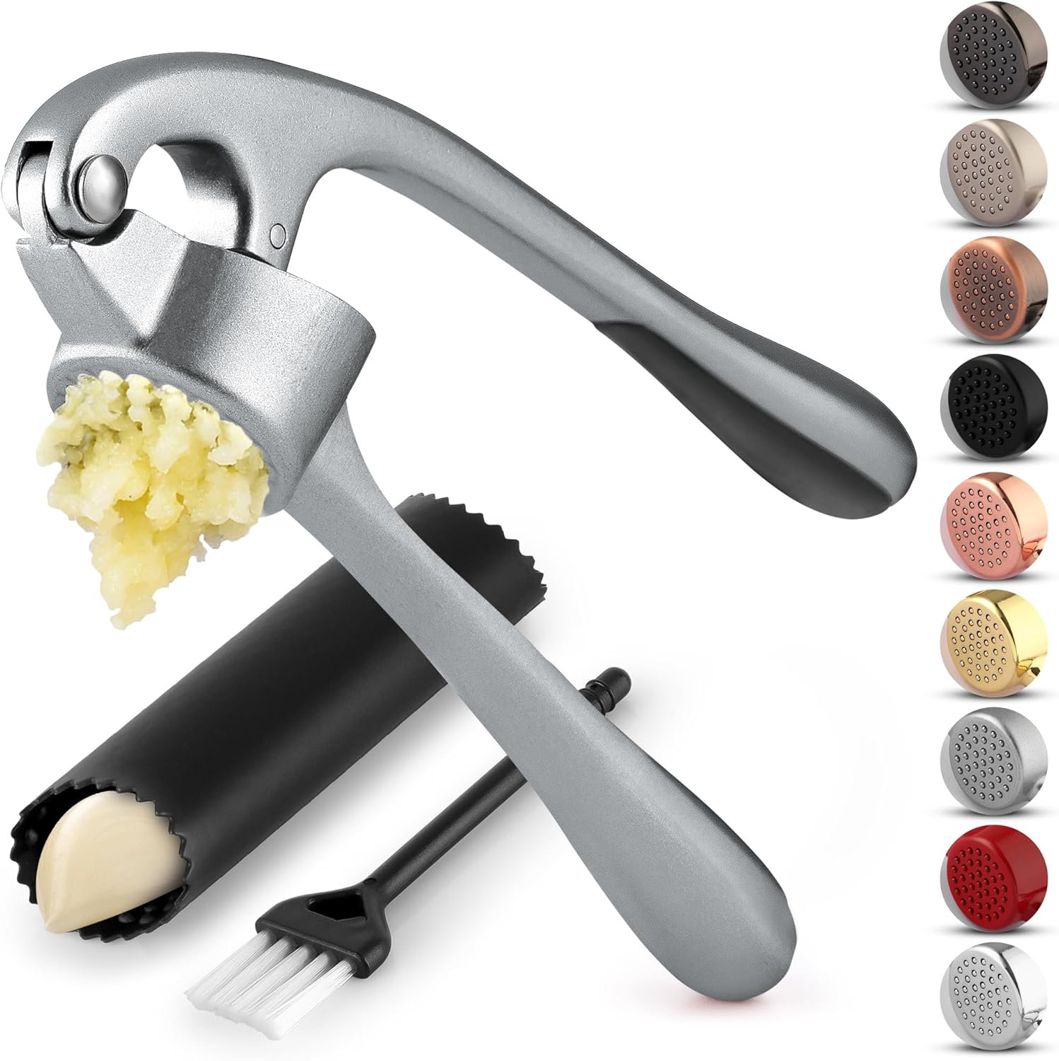 Zulay Kitchen Premium Garlic Press Set - With Silicone Garlic Peeler ...