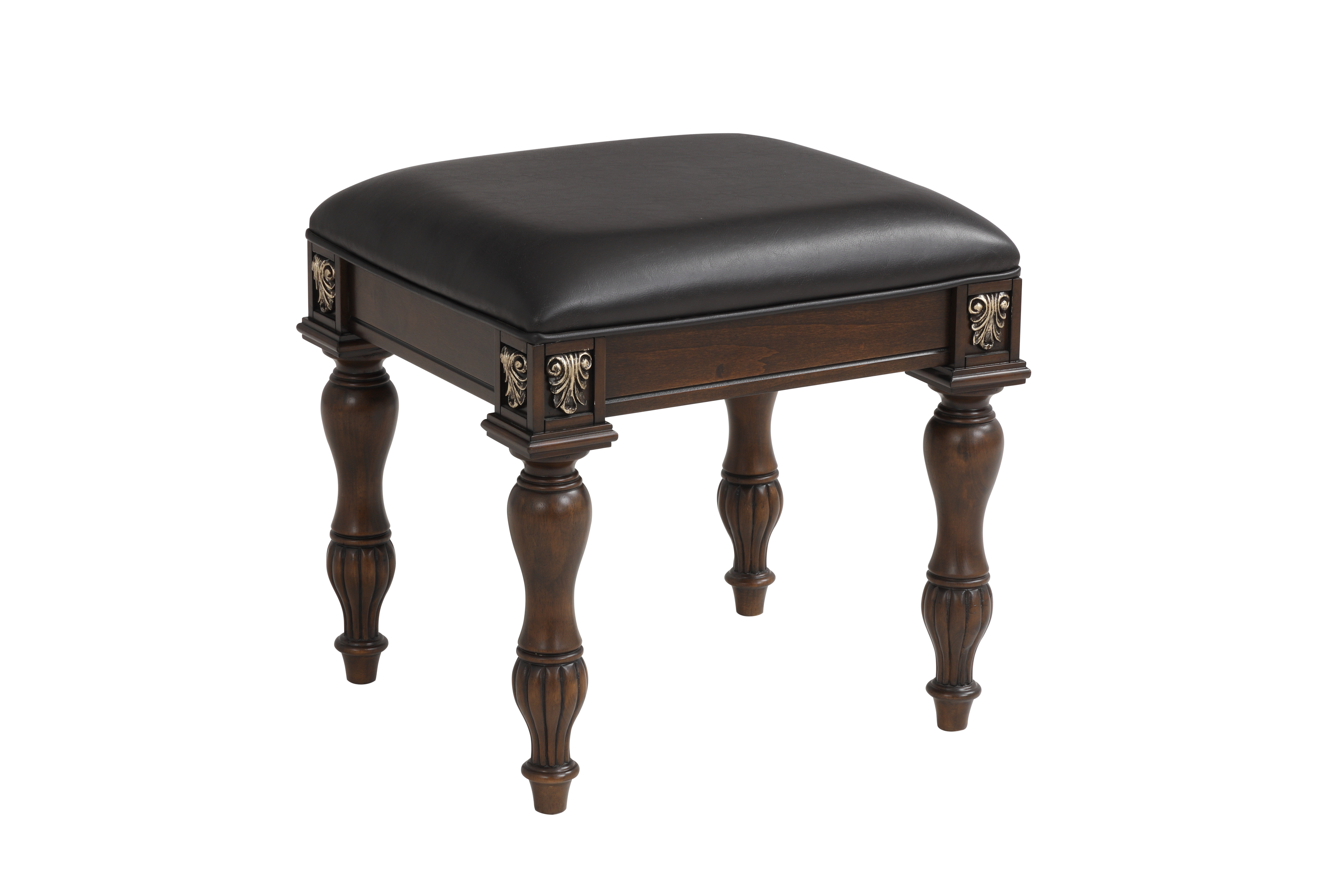 Royal Classics Maximus Wood Vanity Stool with PU Cushion in Madeira ...