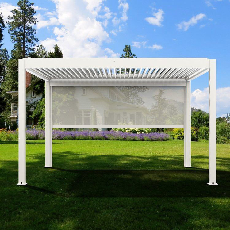 BON PERGOLA Motorized Wind/Sun Resistant Screen, Dark Grey, 108" Width ...