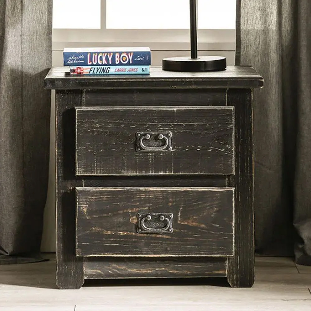 Rosalind Wheeler Carvis 2 - Drawer Solid Wood Nightstand in Black | Wayfair