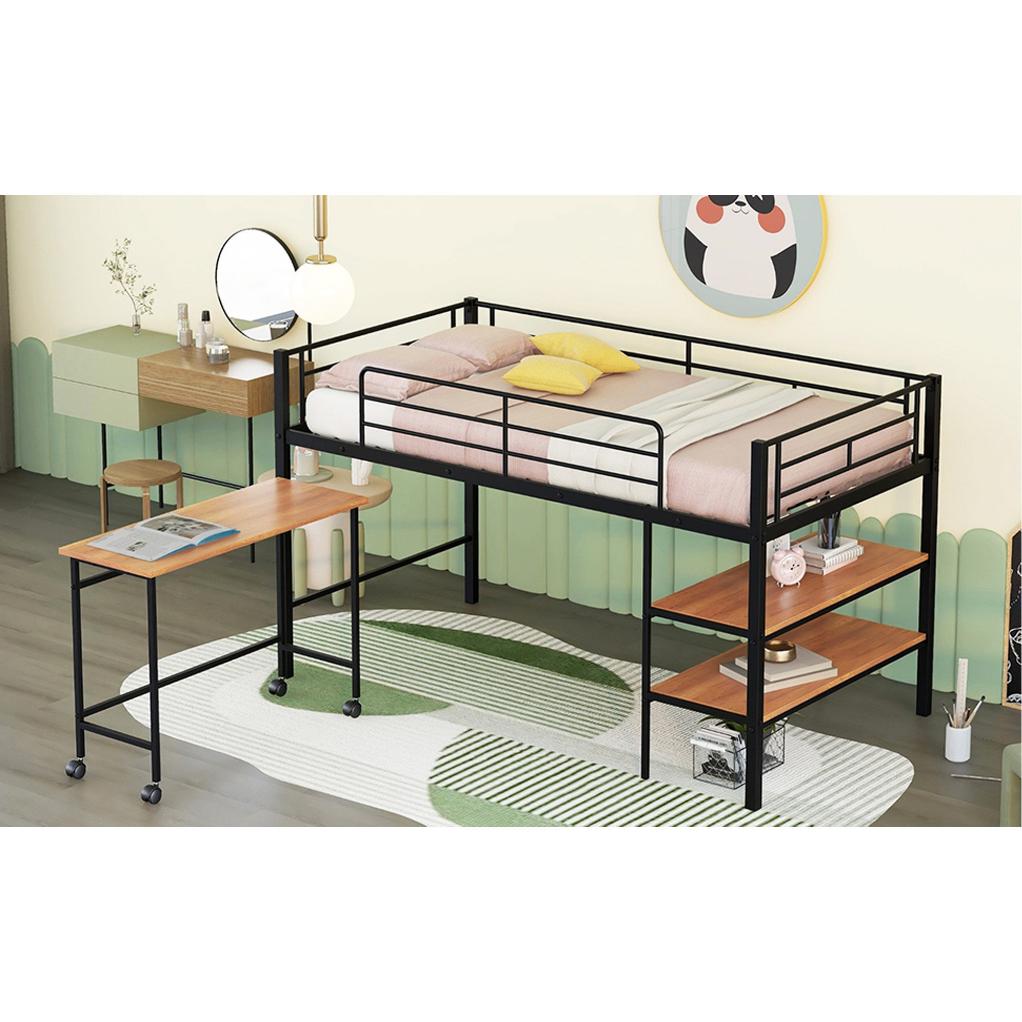 Mason & Marbles Sturdy Metal Loft Bed With Desk And Shelves, Offering A ...