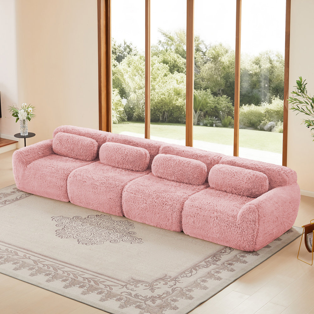 Everly Quinn 149'' Soft And Fluffy Plush Fabric,Boneless Sofa,32D High ...