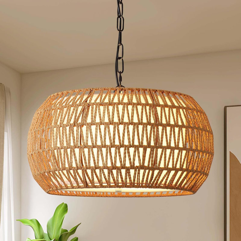 Bay Isle Home™ Boho Rattan Pendant Light Farmhouse Chandelier Light ...