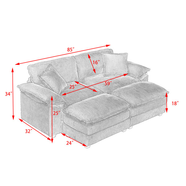Latitude Run® Oversized Loveseat Sectional Sofa Modern Deep Seat ...