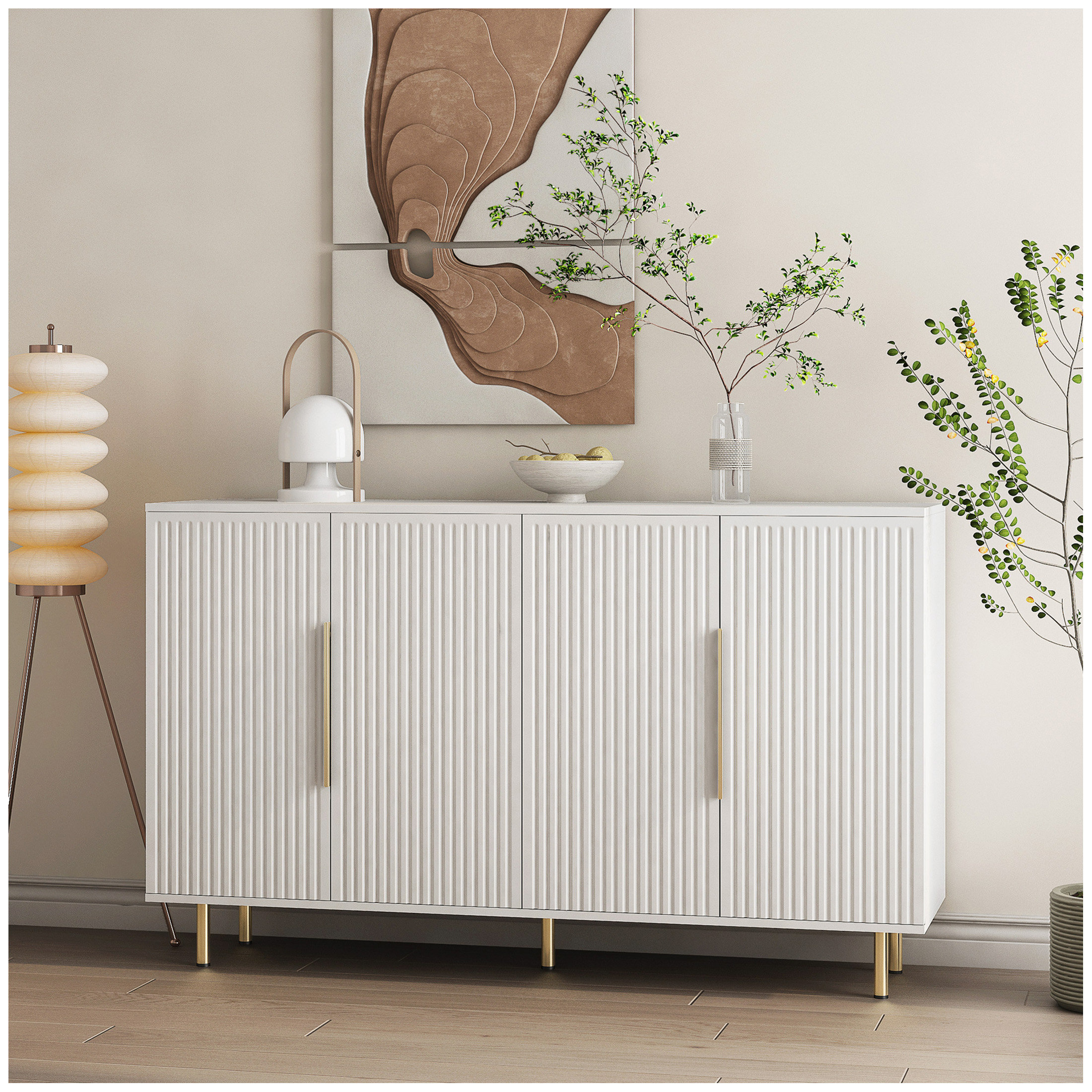 Ebern Designs Black Modern Buffet Cabinet with Storage, Fluted Sideboard Large Buffet with ...