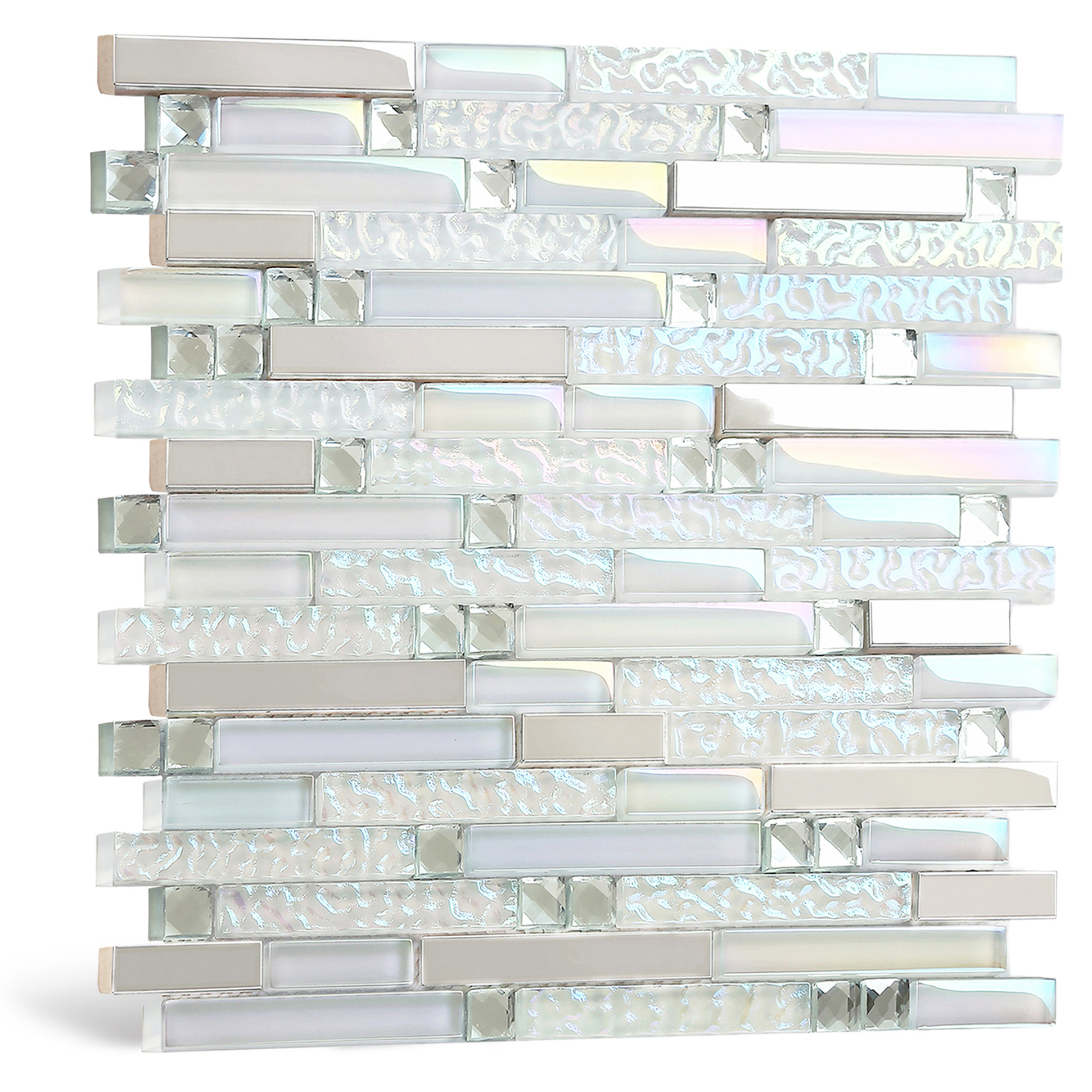 Blujellyfish Iris White Random Sized Metal/Glass Linear Mosaic Wall ...