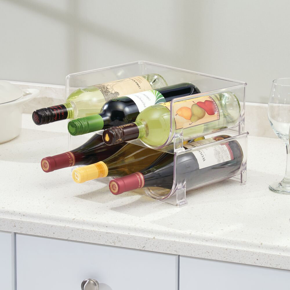 mDesign 6 Bottle Tabletop Wine Bottle & Glass Rack in Clear - Wayfair ...