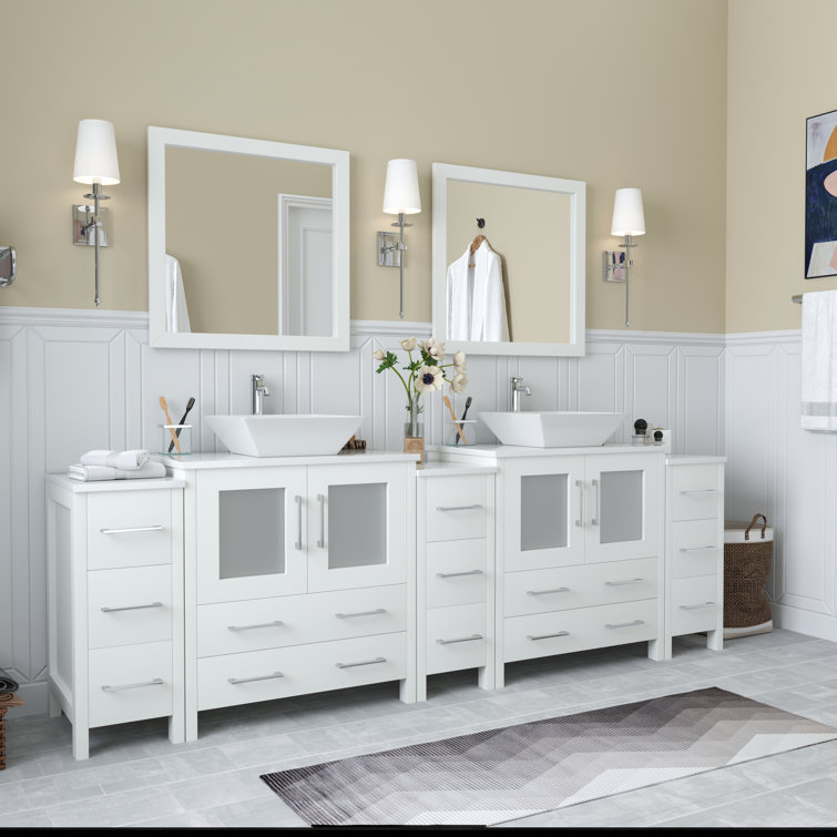 Wade Logan® Karson 96'' Double Bathroom Vanity with Engineered Marble ...