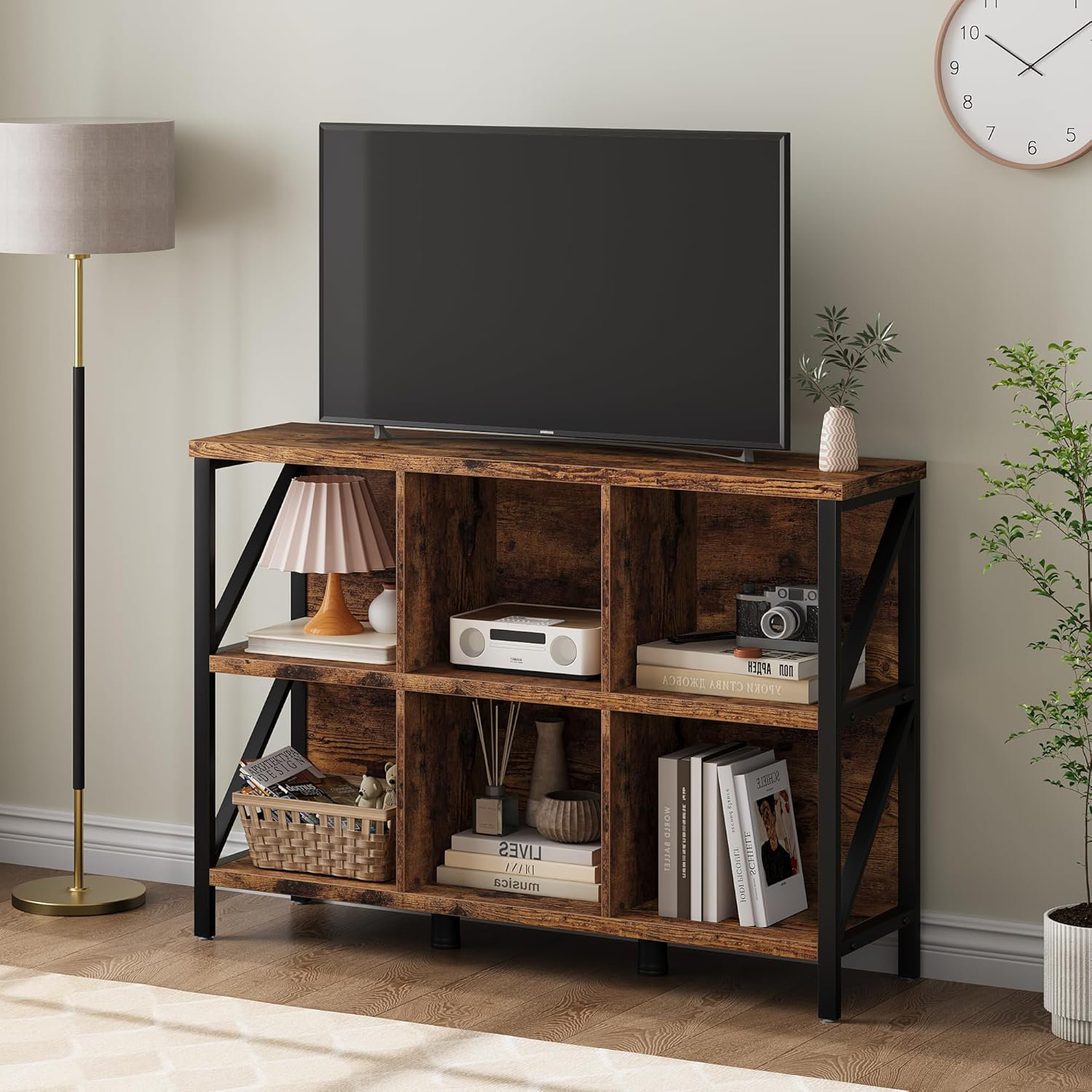 17 Stories 6 Cube Storage Organizer, Industrial Horizontal Bookshelf ...