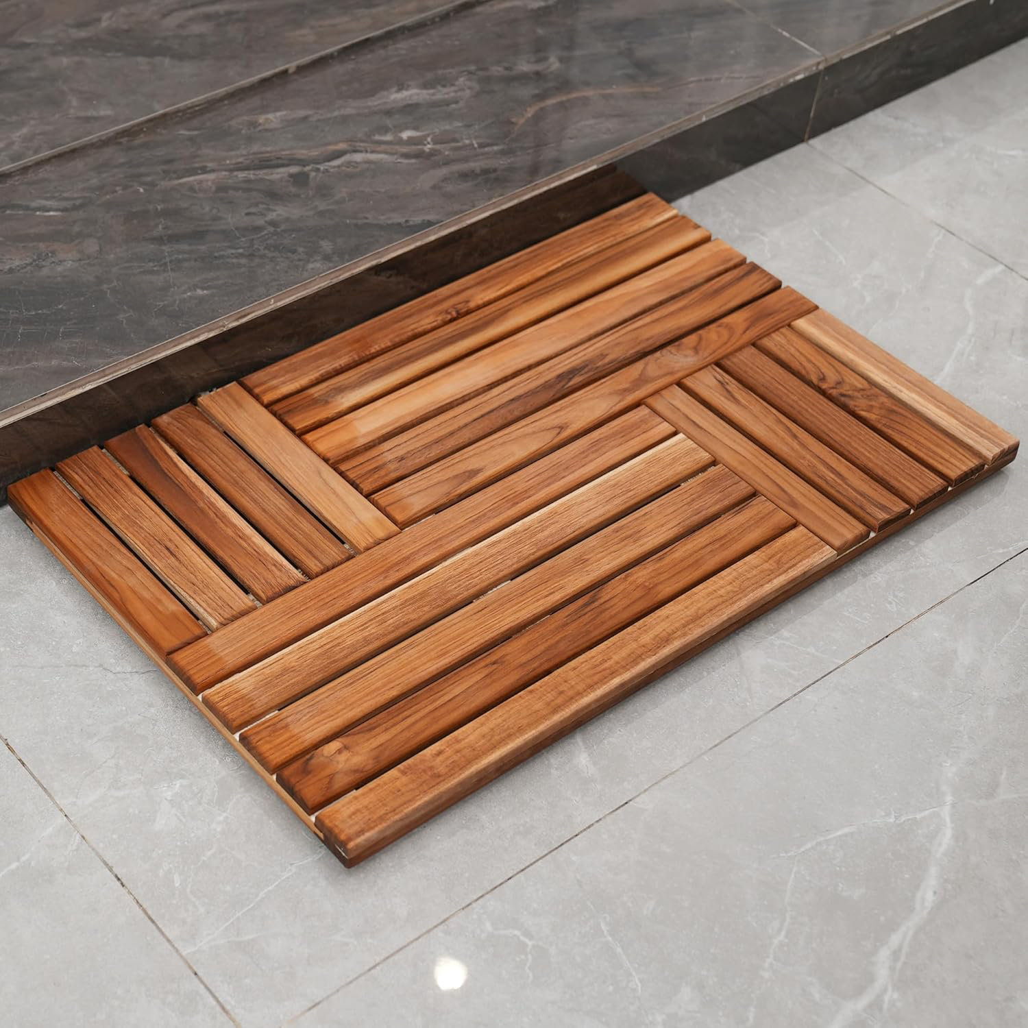 yitesiUSA Teak Wood Bath Mat, 32 X 20 Inch Large Wooden Shower Mat For ...