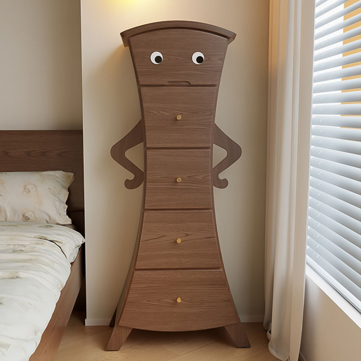 Refineroost Brown Solid Wood Five-Drawer Cabinet with Flared Sides ...