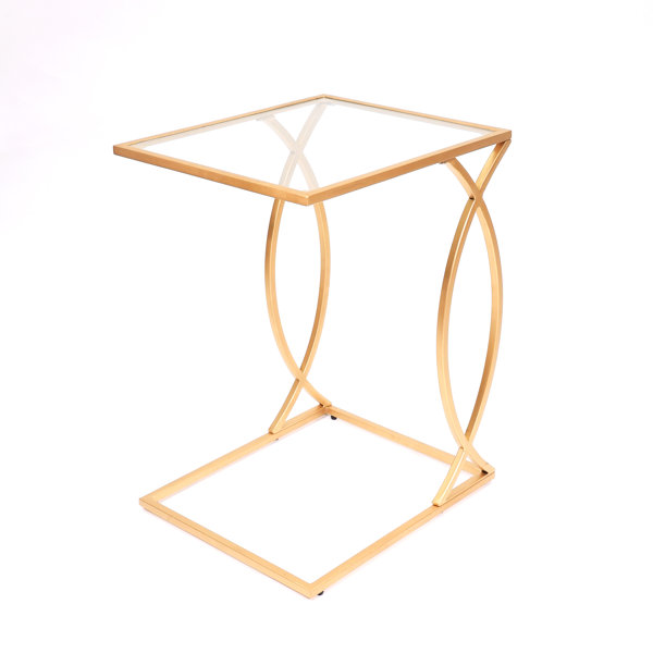 Mercer41 Nicie Gold & Glass Modern C Shaped Accent Side Table, TV ...