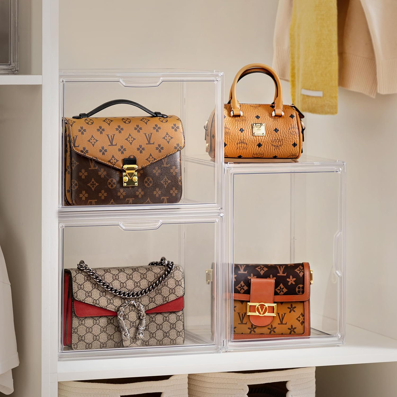 RAPTIZ 5 Pack Purse Storage Organizer For Closet, Large Clear Stackable ...