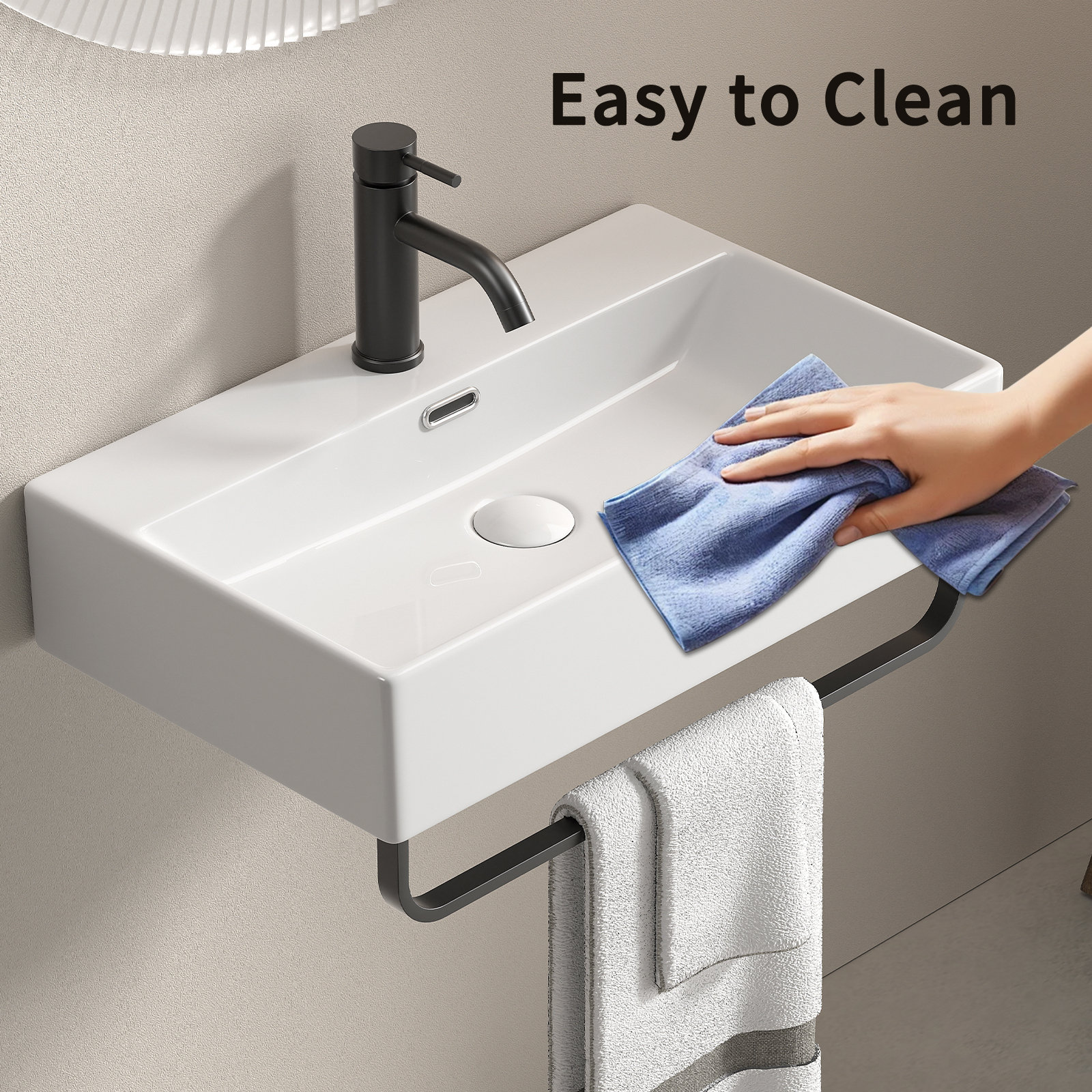 FLASH VAYNE Wall Mounted Ceramic Vessel Bathroom Sink with Integrated ...