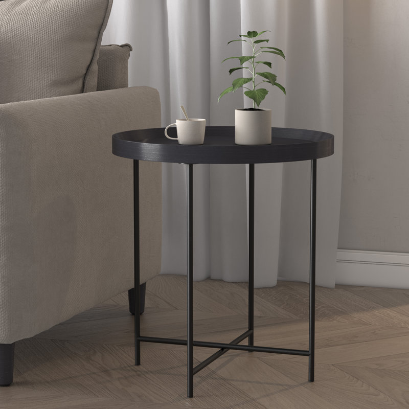 LoftDesigns Black Round Side Table with Lacquered Wood Top and Iron ...